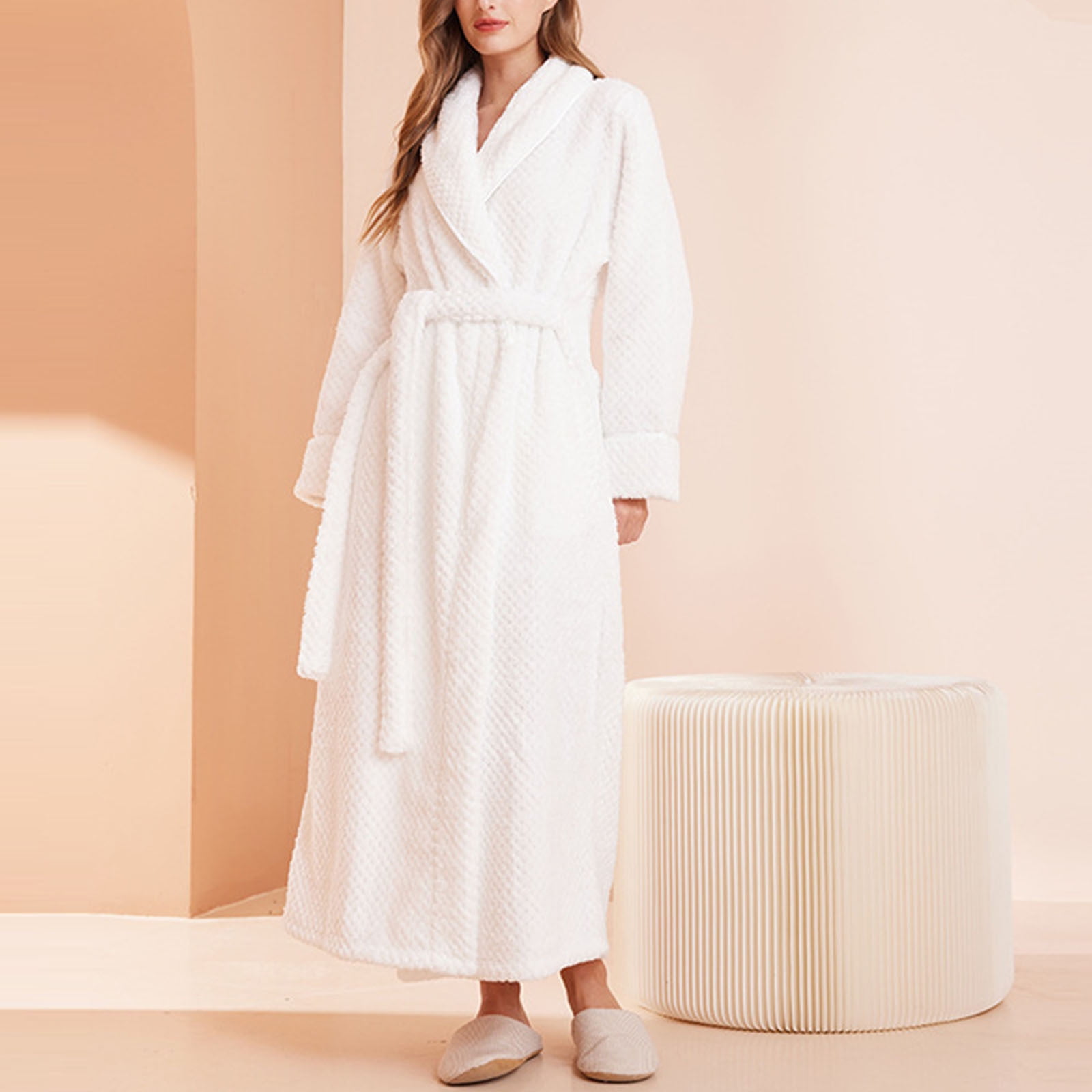 Aueoeo Long Fleece Robe For Womens Soft Comfy Robes Warm Bathrobes ...