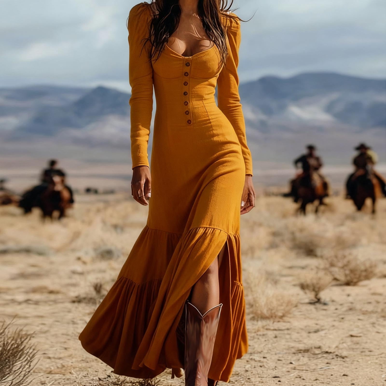 Aueoeo Long Sleeves Maxi Dress for Women A Line Crew Neck Solid Color ...