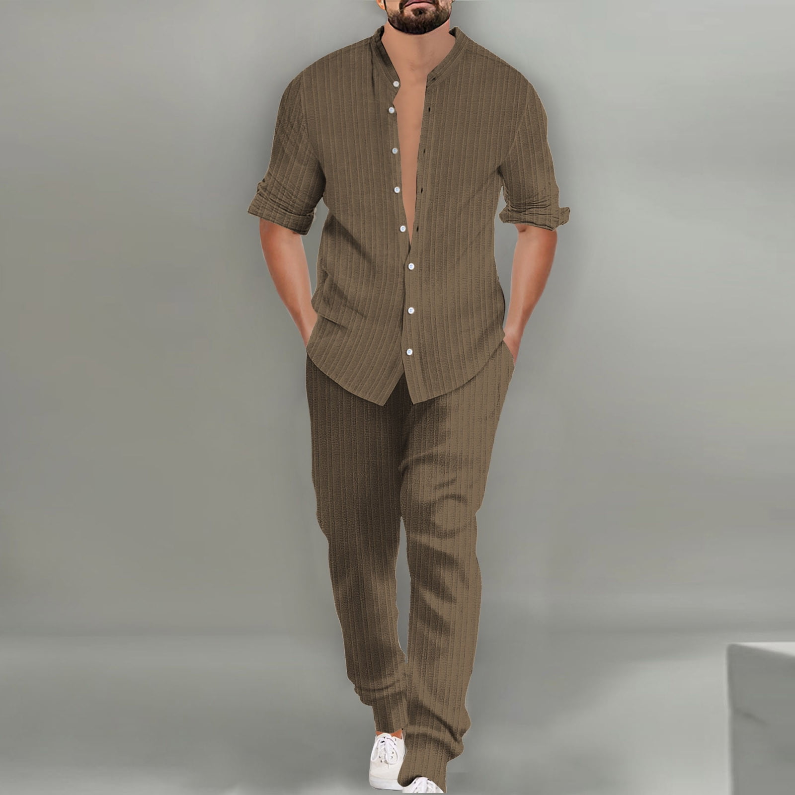 Aueoeo Man Solid Color 2 Piece Outfit Casual Fashion Lightweight Long ...