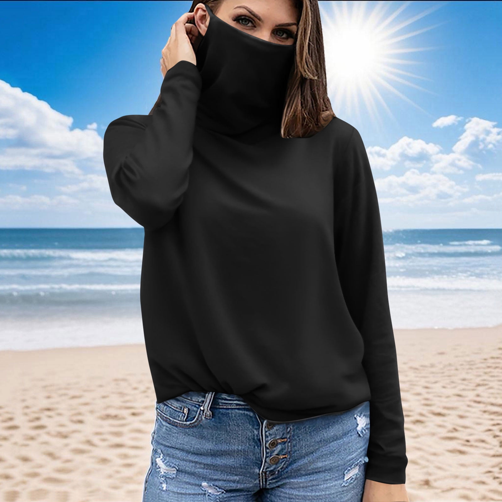 Aueoeo Mask UPF 50+ Sun Protection Tops For Women Lightweight ...