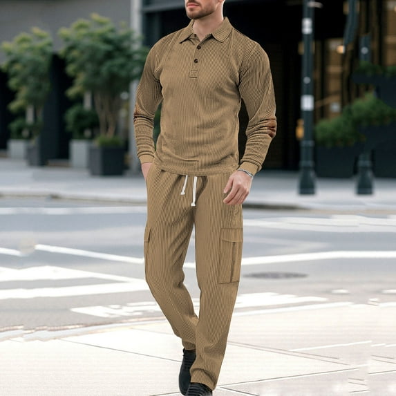 Aueoeo Men Casual Sweatsuit Matching Set Long Sleeves Crew Neck Top ...