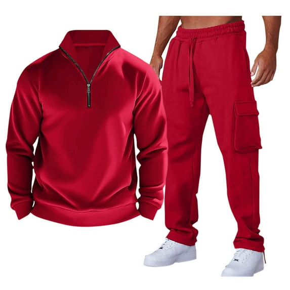 Aueoeo Men Comfy Soft Tracksuits 2 Piece Outfits Long Sleeve Full Zip ...
