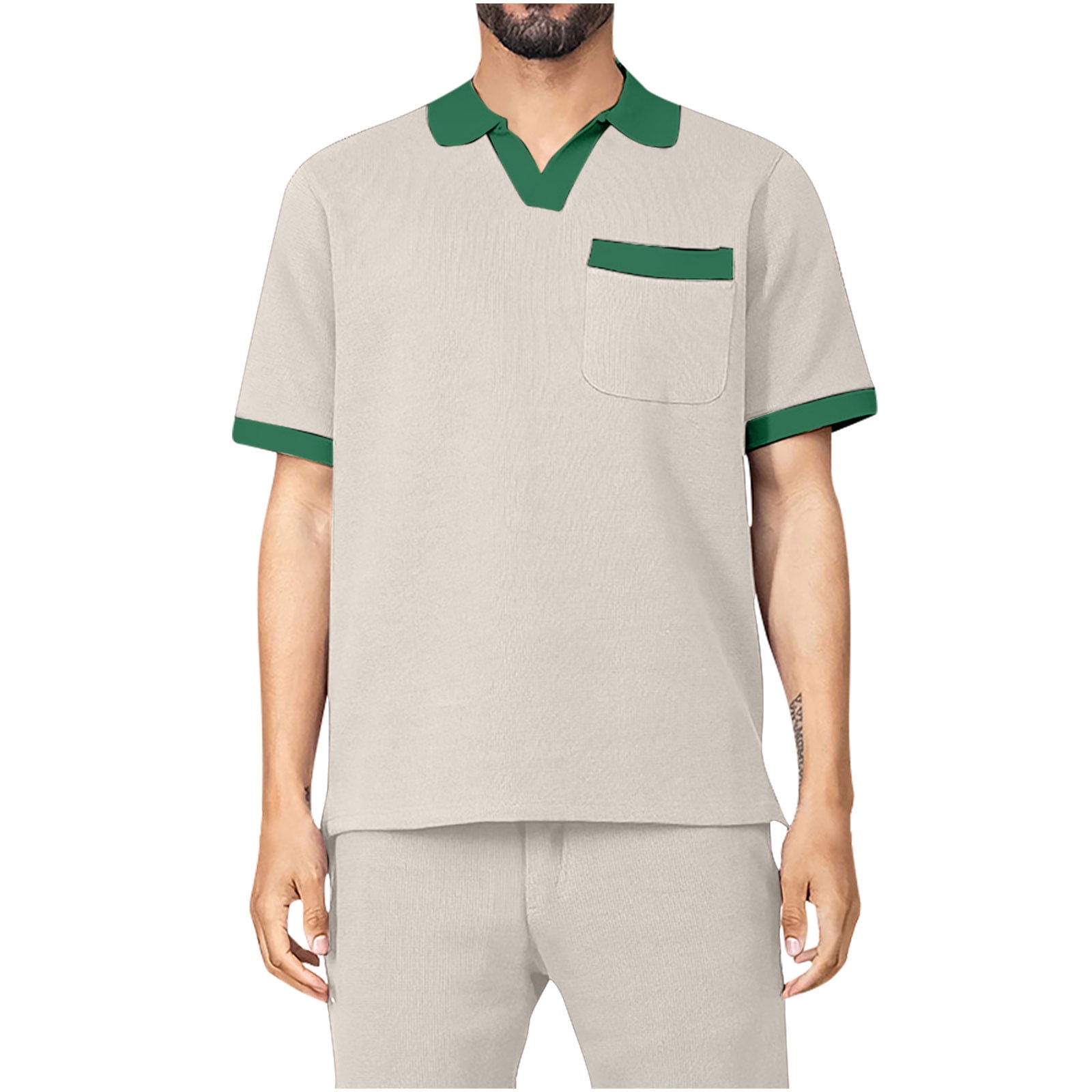Aueoeo Men Laple Collar Pullover Short Sleeve V Neck Tops With Pockets ...