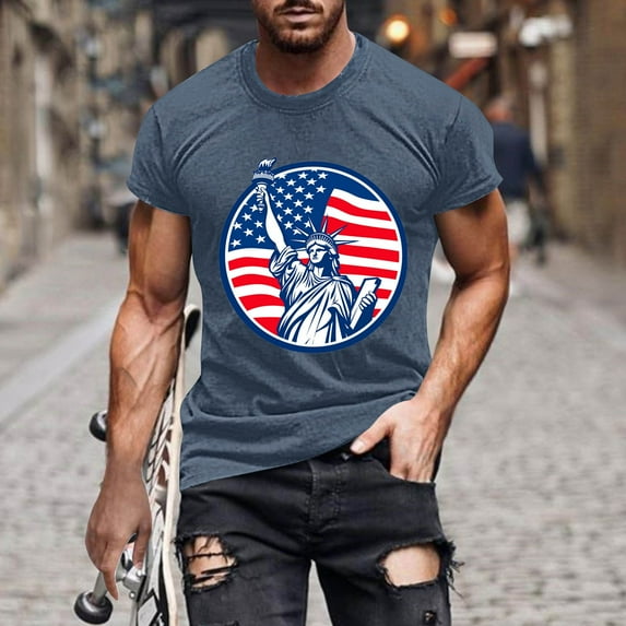 Aueoeo Men Round-Neck T-shirt Casual Fashion Graphic Printing Pullover ...