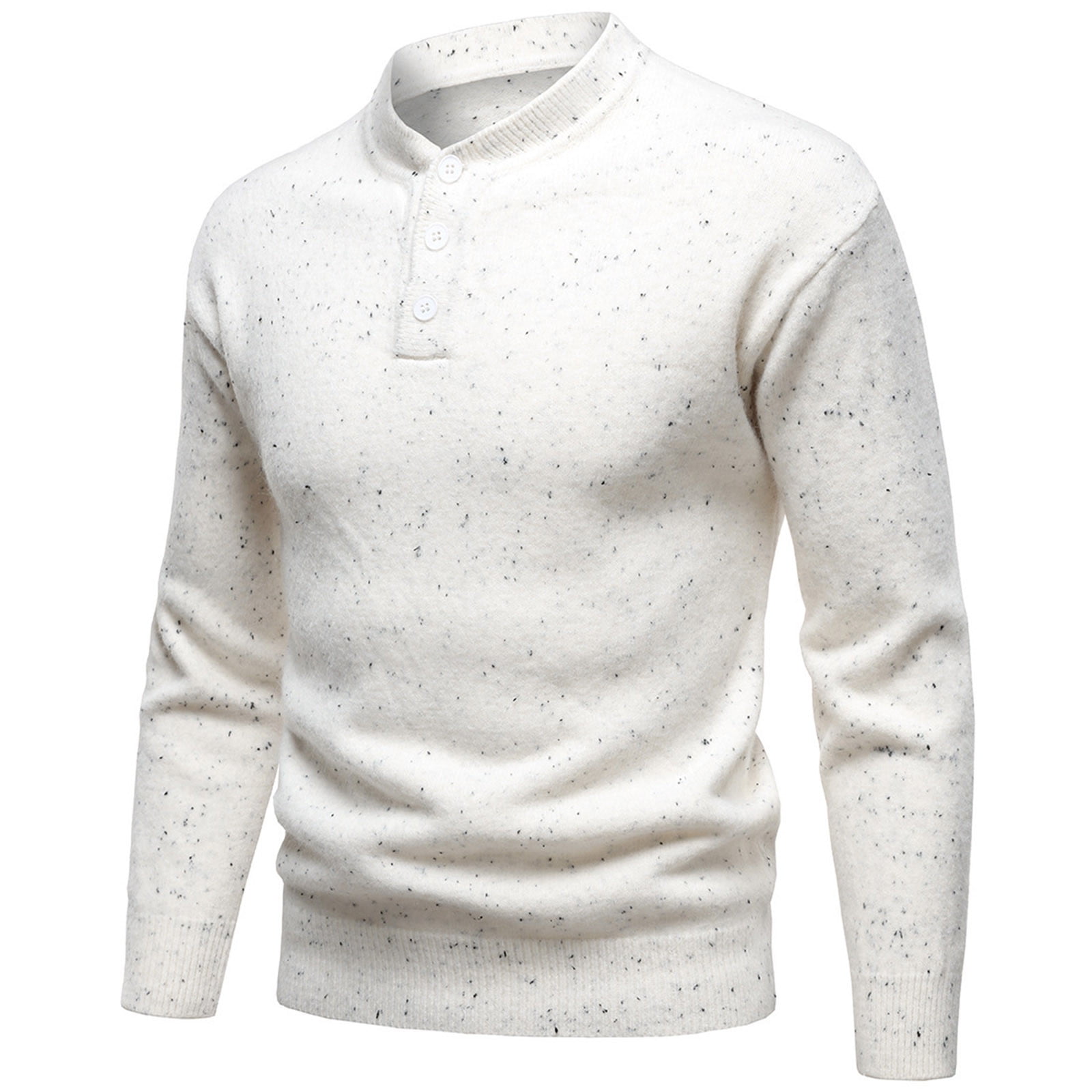 Aueoeo Men Solid Color Knitwear Casual Fashion Crew Button Neck Sweater ...