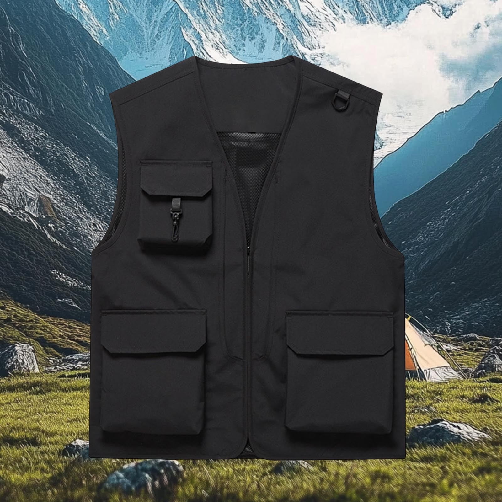 Aueoeo Men Travel Vests Sports Multi-Bag Casual Loose Mountaineering ...