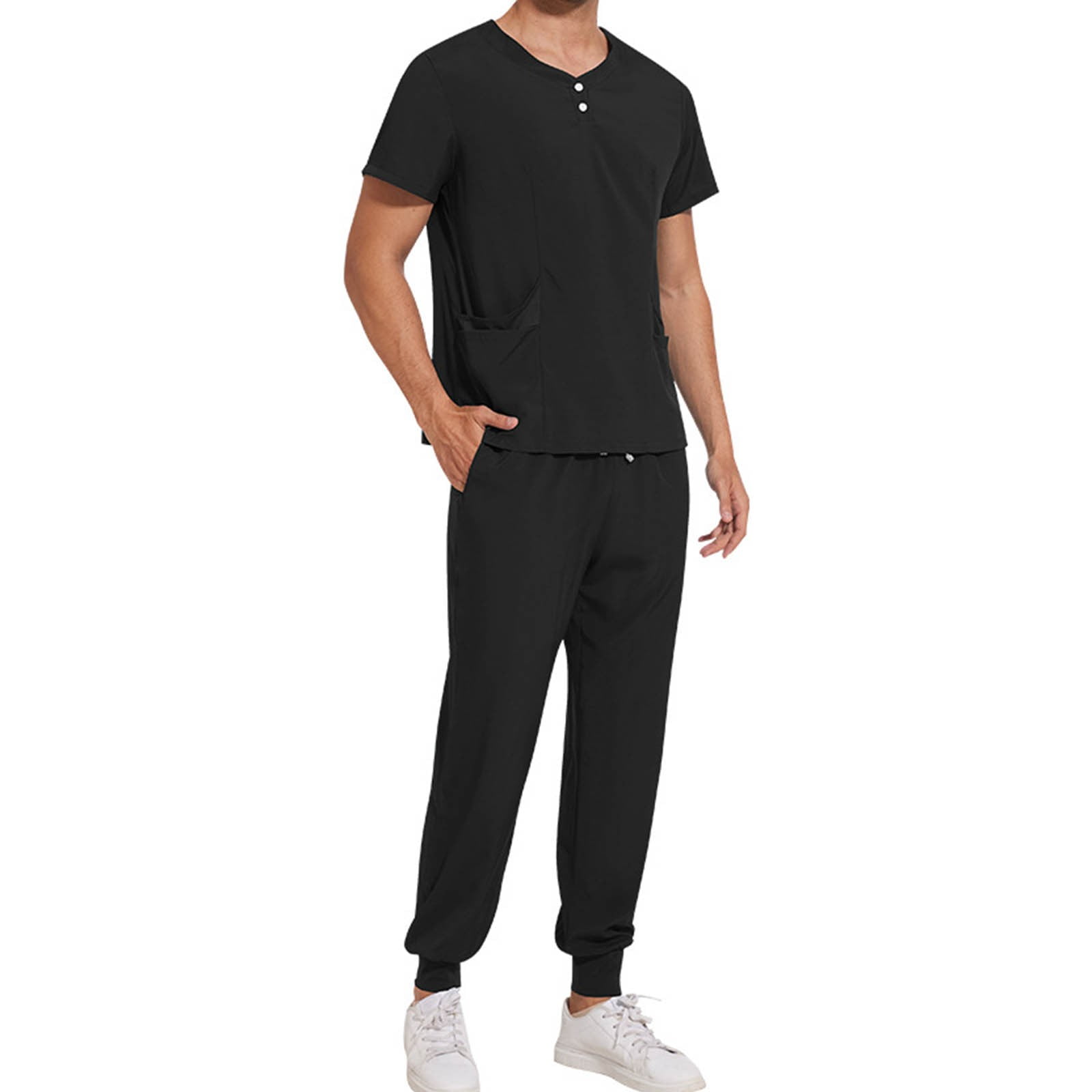 Aueoeo Men Two Piece Sets Short Sleeve Crew Neck Solid Color Drawstring ...