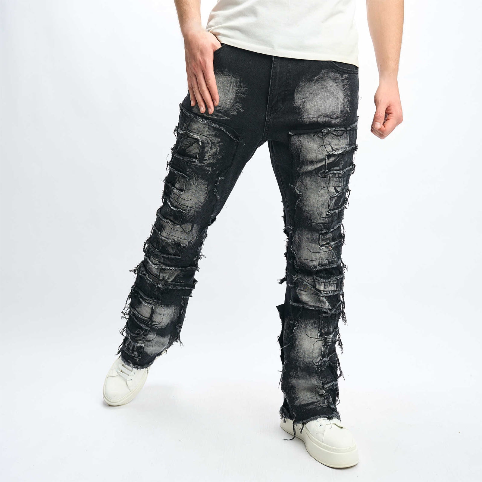 Aueoeo Men's Baggy Jeans Y2K Streetwear Ragged Denim Pants Wide Leg ...