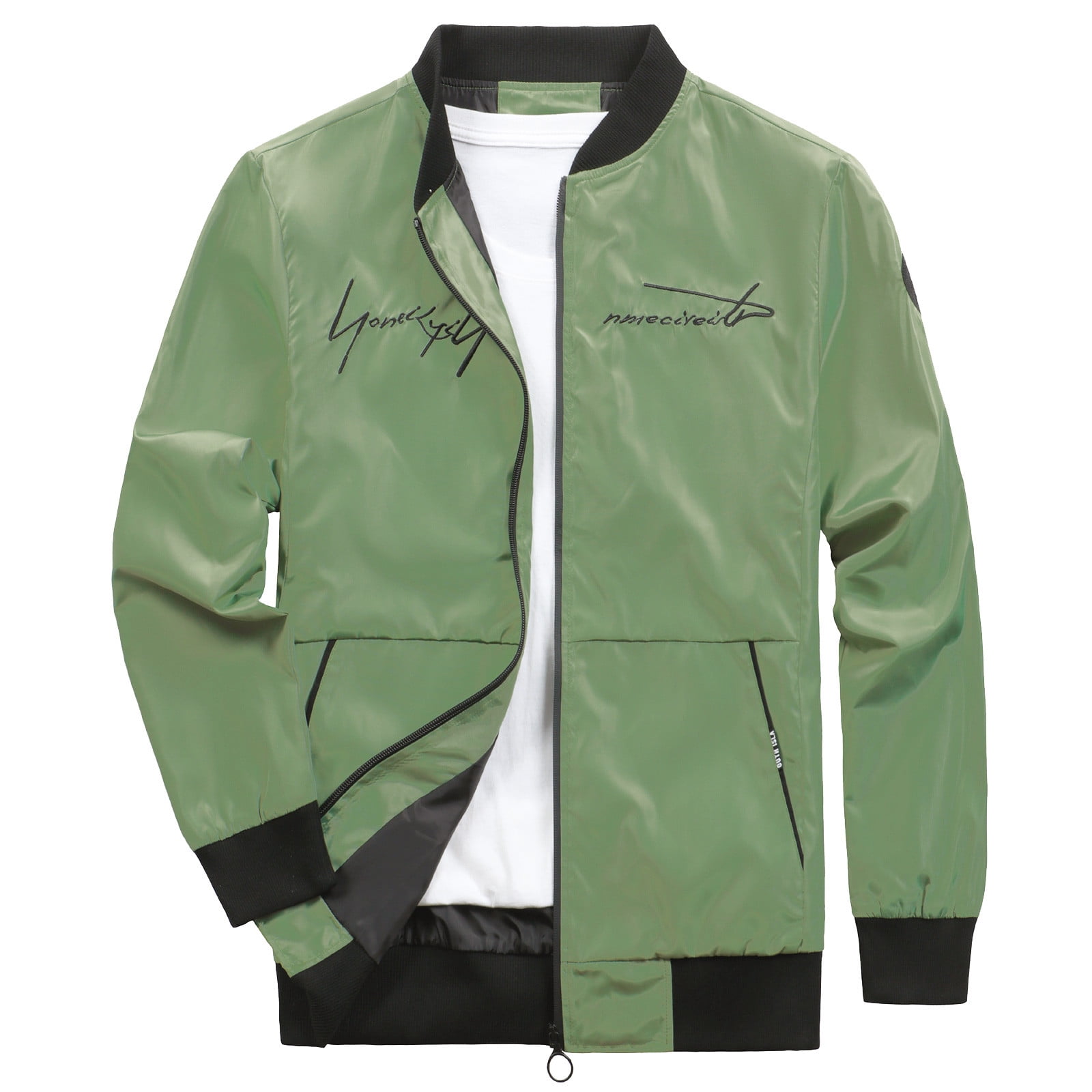 Aueoeo Men's Bomber Jackets Full Zip Embroidered Jacket Winderpoof ...