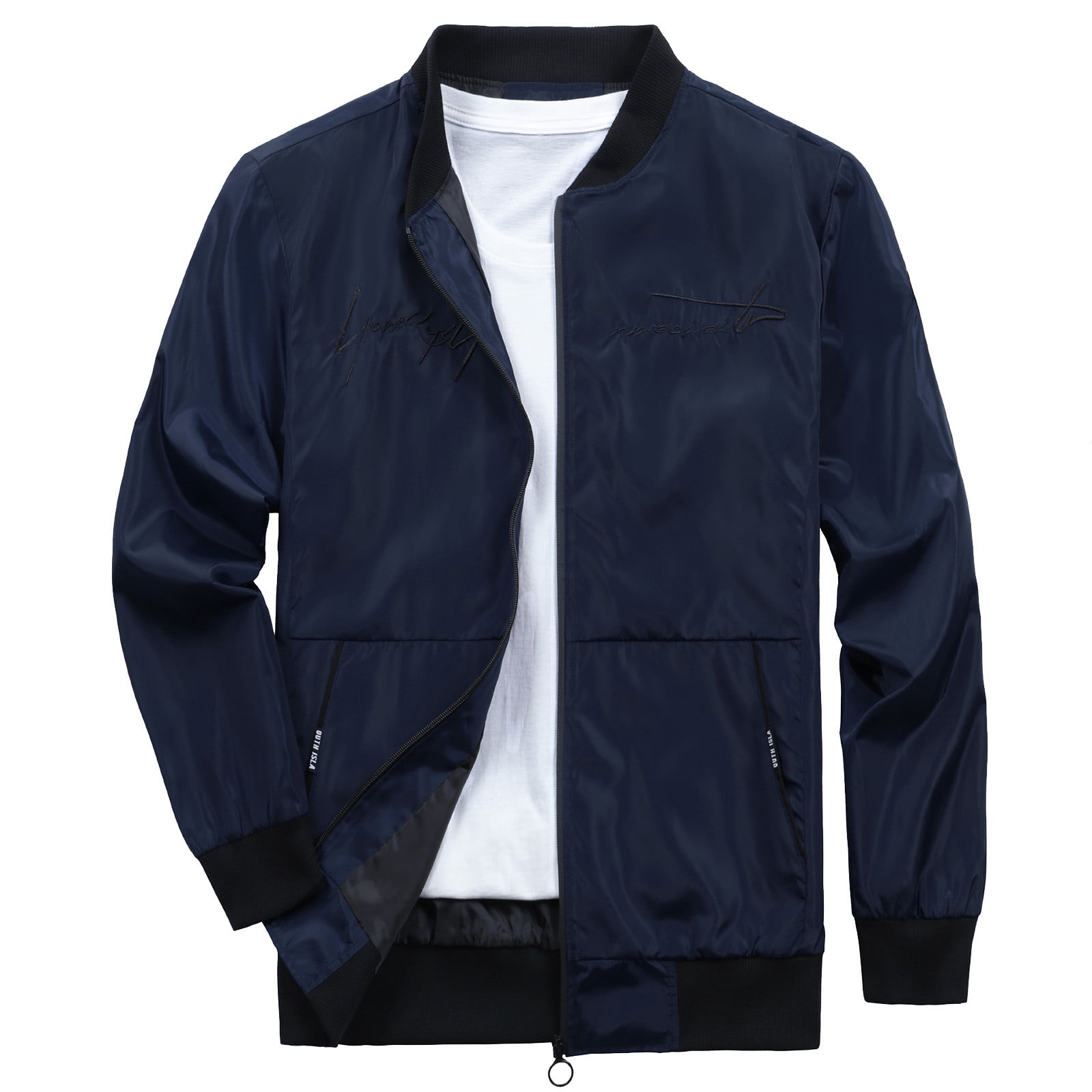 Aueoeo Men's Bomber Jackets Full Zip Embroidered Jacket Winderpoof ...