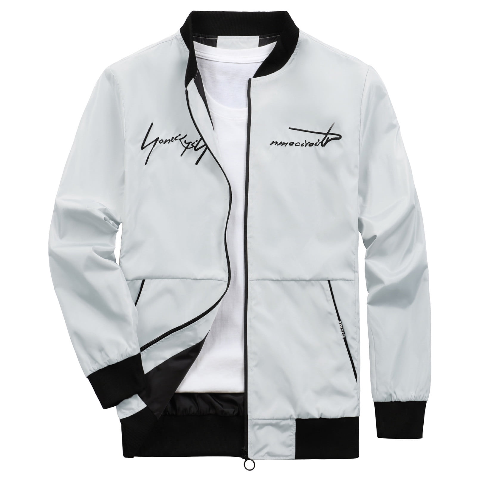 Aueoeo Men's Bomber Jackets Full Zip Embroidered Jacket Winderpoof ...
