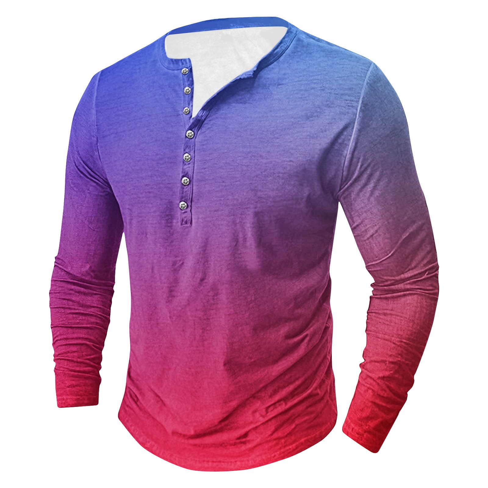Aueoeo Men's Button Neck T-Shirt Color Gradient Long Sleeve Casual Pullover Shirts Soft Stretch ...