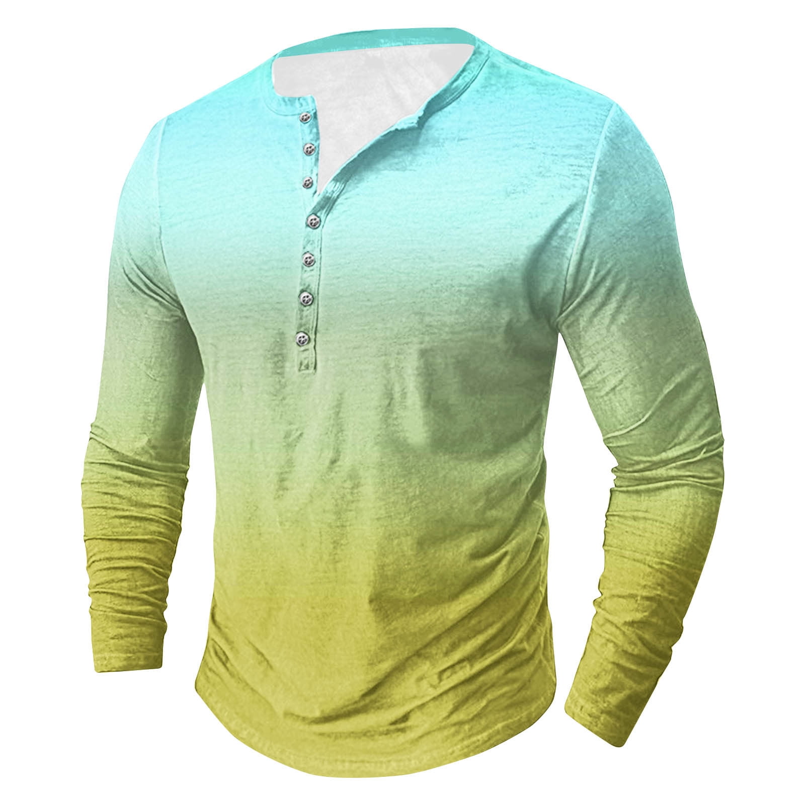 Aueoeo Men's Button Neck T-Shirt Color Gradient Long Sleeve Casual Pullover Shirts Soft Stretch ...