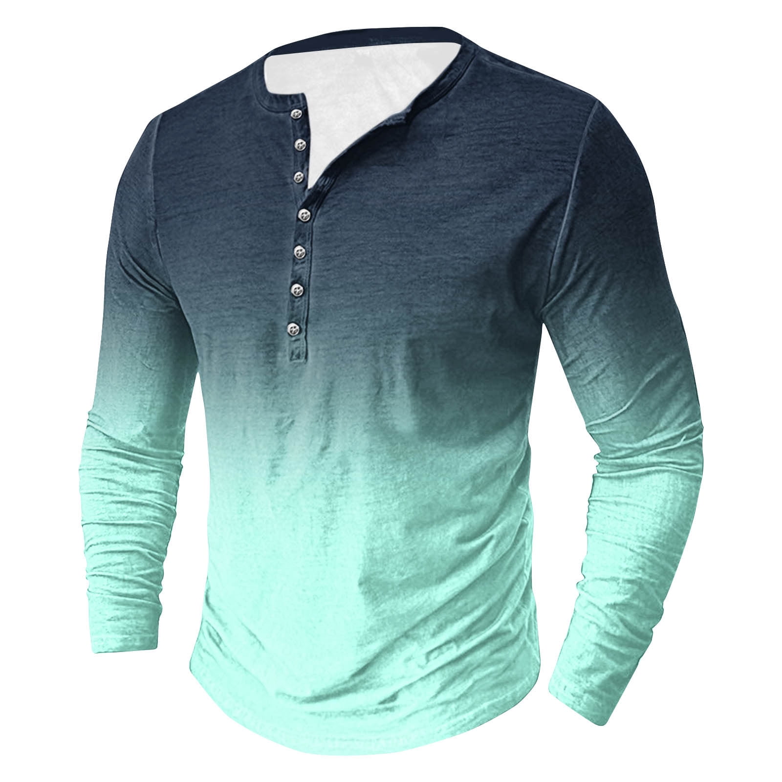 Aueoeo Men's Button Neck T-Shirt Color Gradient Long Sleeve Casual Pullover Shirts Soft Stretch ...