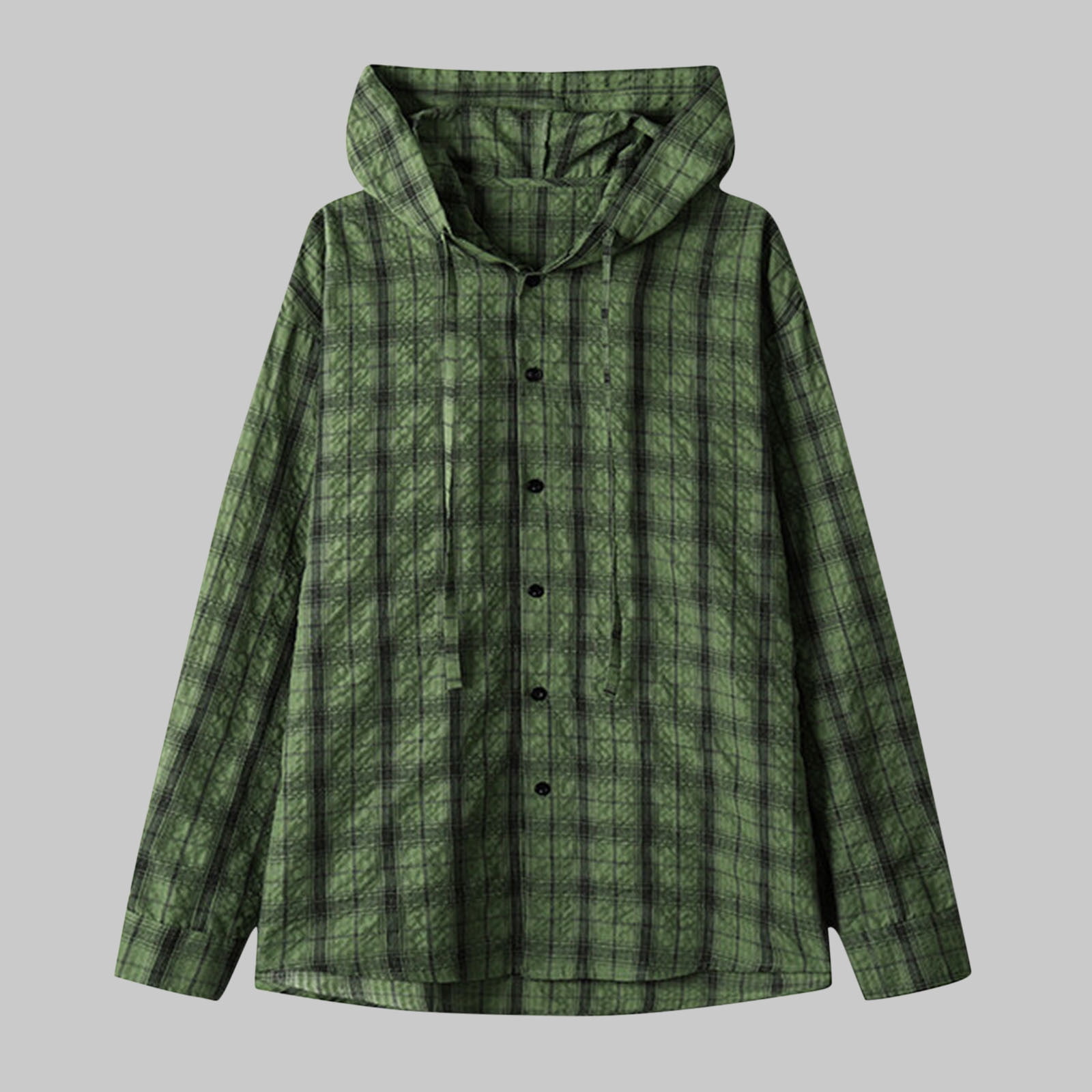 Aueoeo Men's Button Up Hoodie Long Sleeve Loose Fitted Plaid Soft ...