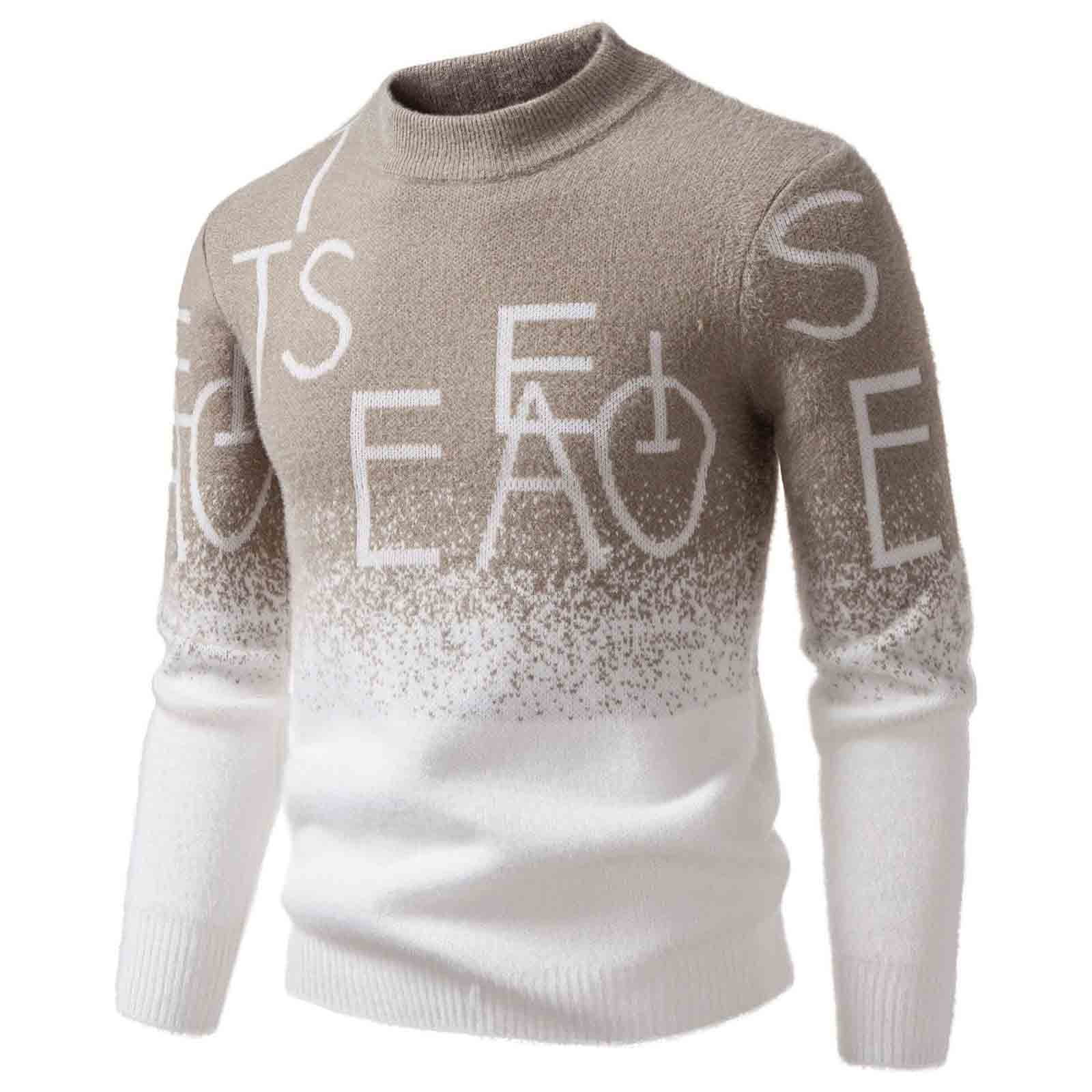 Aueoeo Men's Cable Knit Pullover Long Sleeve Graphic Letter Printed ...
