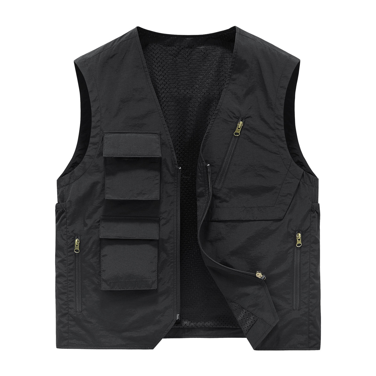 Aueoeo Men's Cargo Vests Full Zipper V Neck Lightweight Outdoor Fishing ...