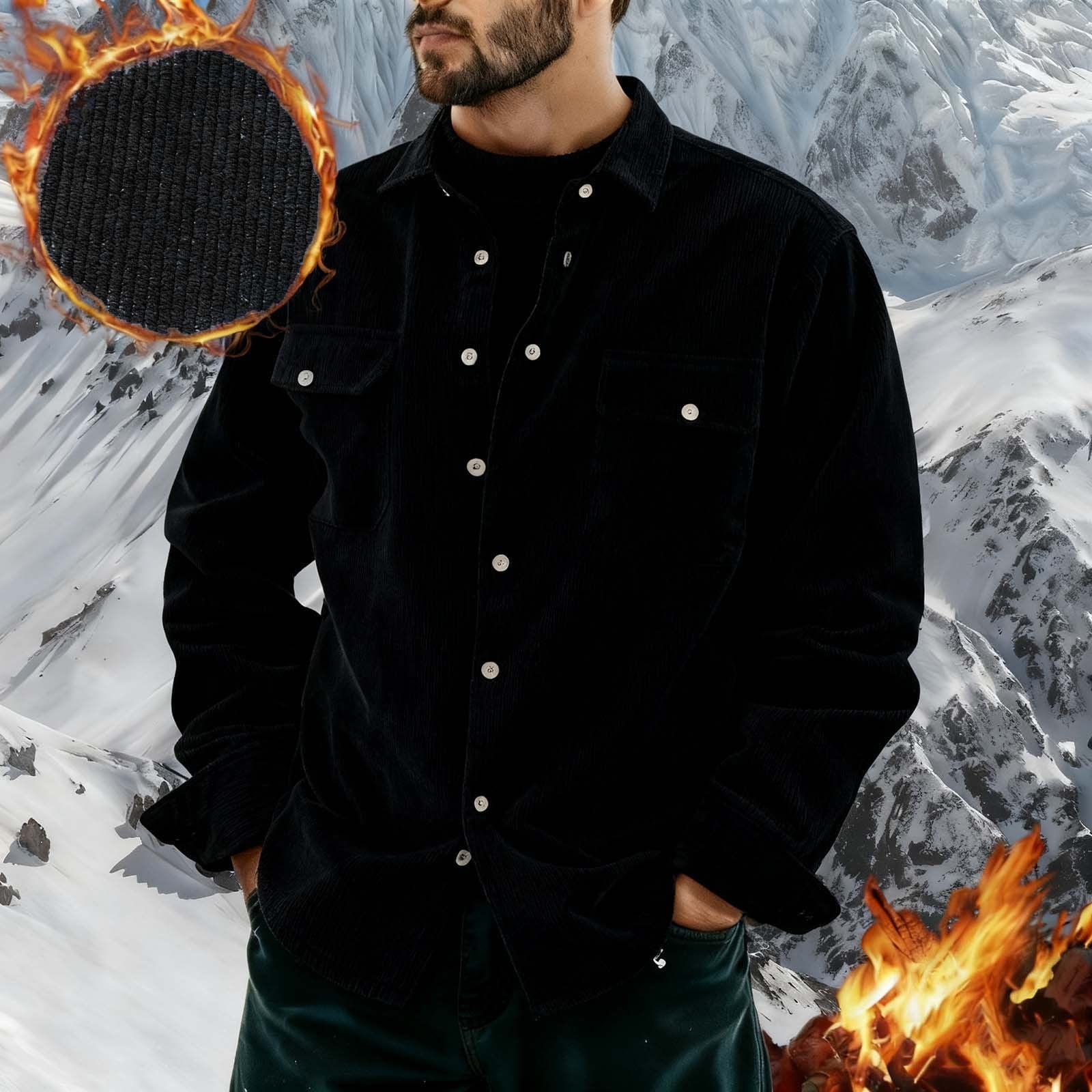 Aueoeo Men's Casual Shirts Corduroy Button Up Shirts Solid Color Fall ...