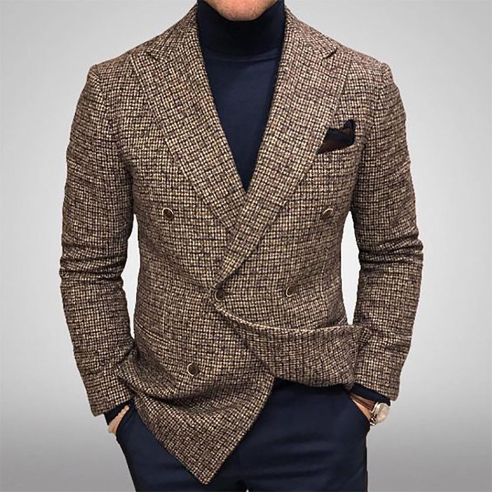 Aueoeo Men's Classic Fitted Plaid Casual Blazer Jacket Notched Lapel ...