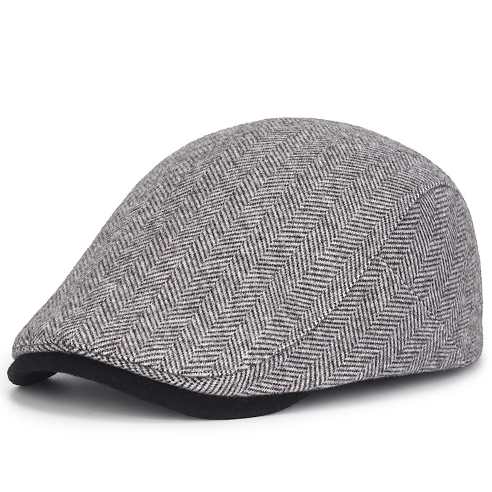 Aueoeo Men's Classic Herringbone Hat Flat Cap Ivy Cabbie Driving Hat ...