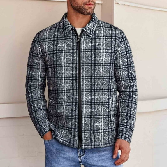 Aueoeo Men's Classic Shirts Lightweight Full Zip Button Up Long Sleeve ...