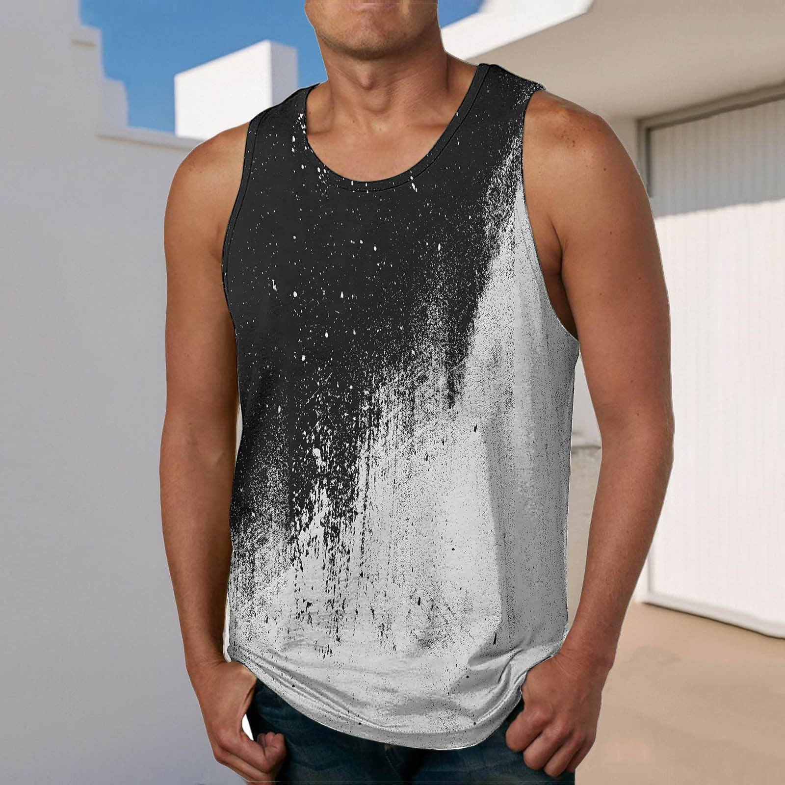 Aueoeo Men's Color Block Tank Tops Loose Sleeveless Sports T Shirt Crew ...