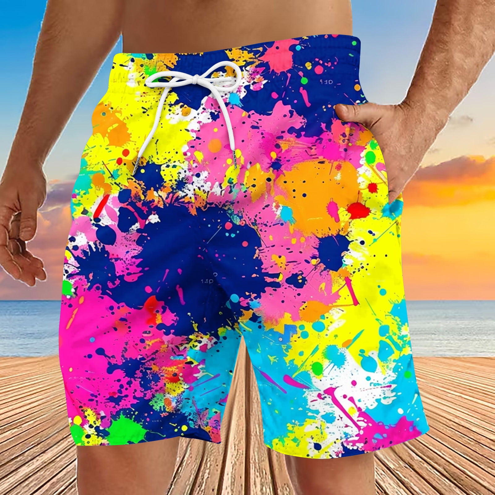 Aueoeo Men's Color Print Shorts Beach Casual Quick Dry Shorts Lightweight Soft Plus Size ...