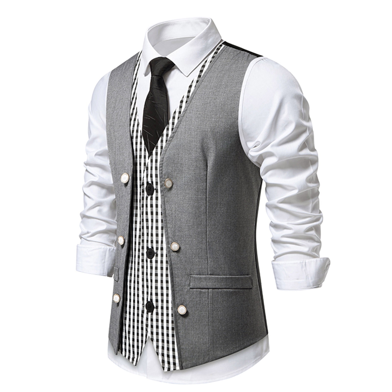 Aueoeo Men's Dress Vests Suit Twill Cloth Waistcoat Formal Business ...