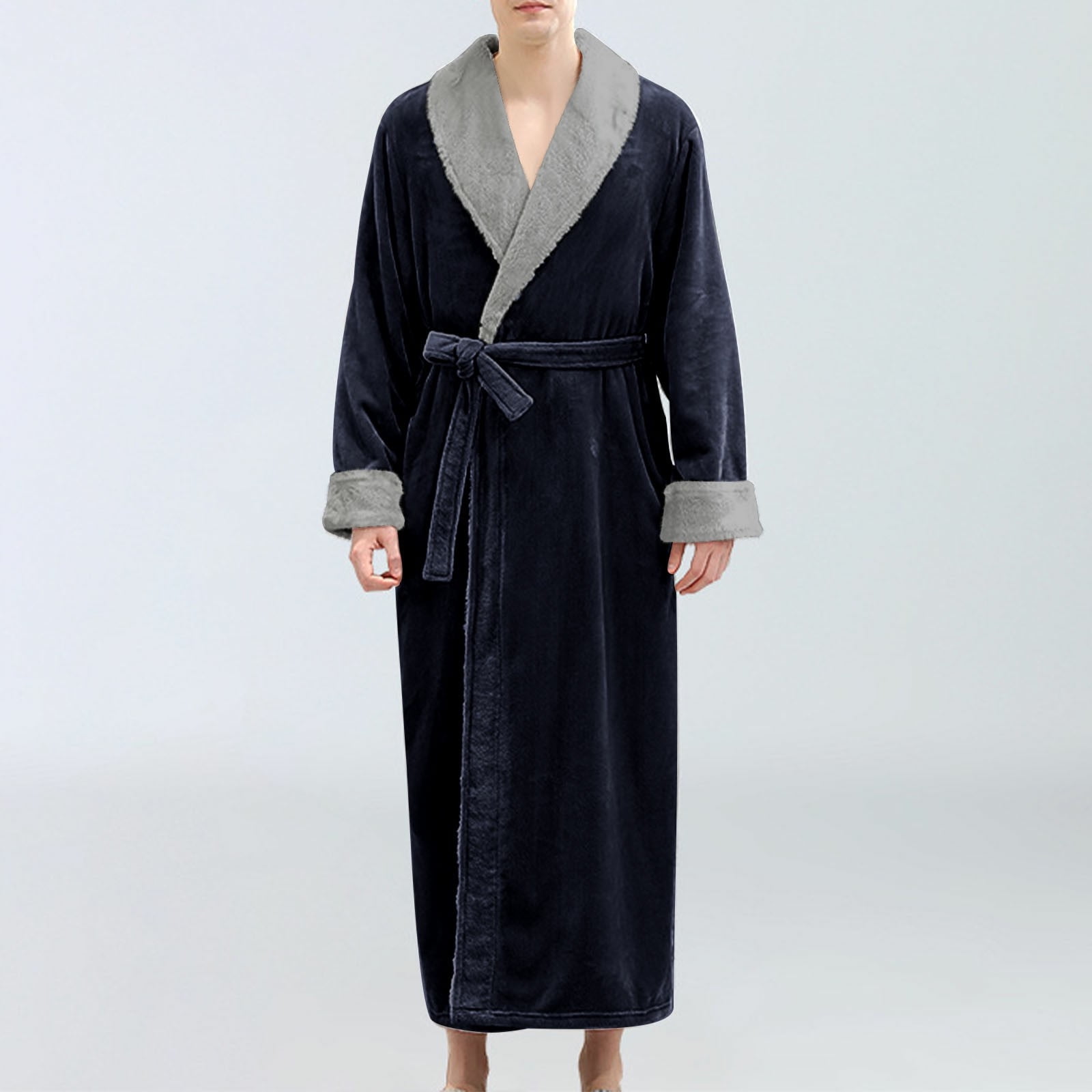 Aueoeo Men's Flannel Nightgown Shawl Collar Bathrobe Warm Fleece Bathrobe Long Spa Robe Homewear ...
