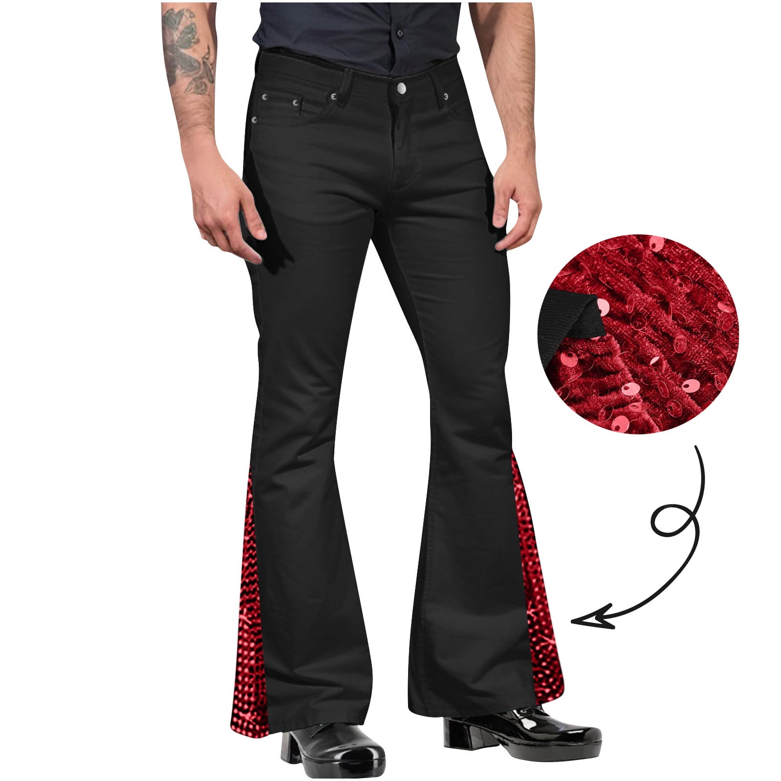 Aueoeo Men's Flare Pants Costume Sequin Bell Bottom Pants Boot Cut Trousers Vintage Dance Party ...