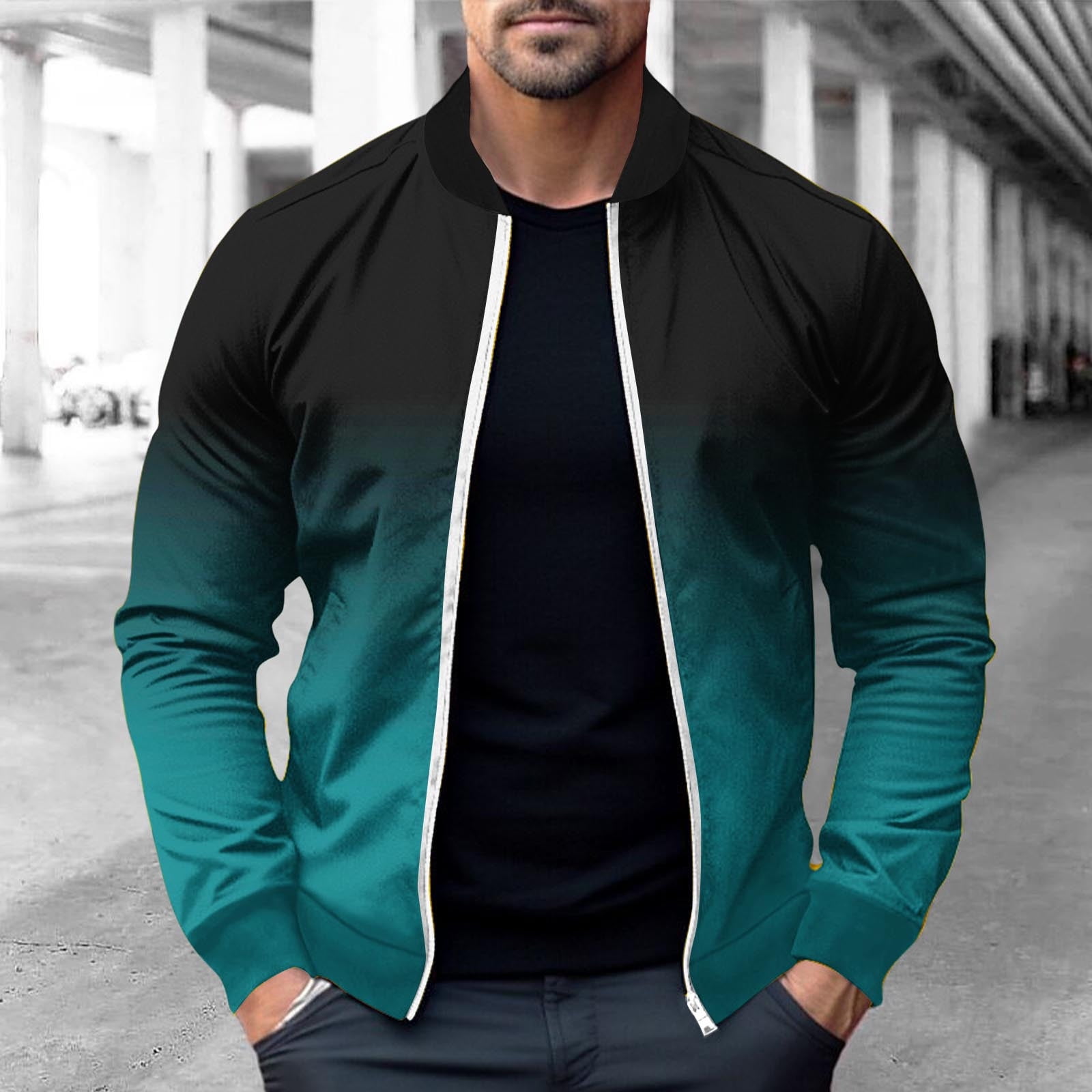 Aueoeo Men's Fleece Jackets Full Zip Lightweight Jacket Gradient ...