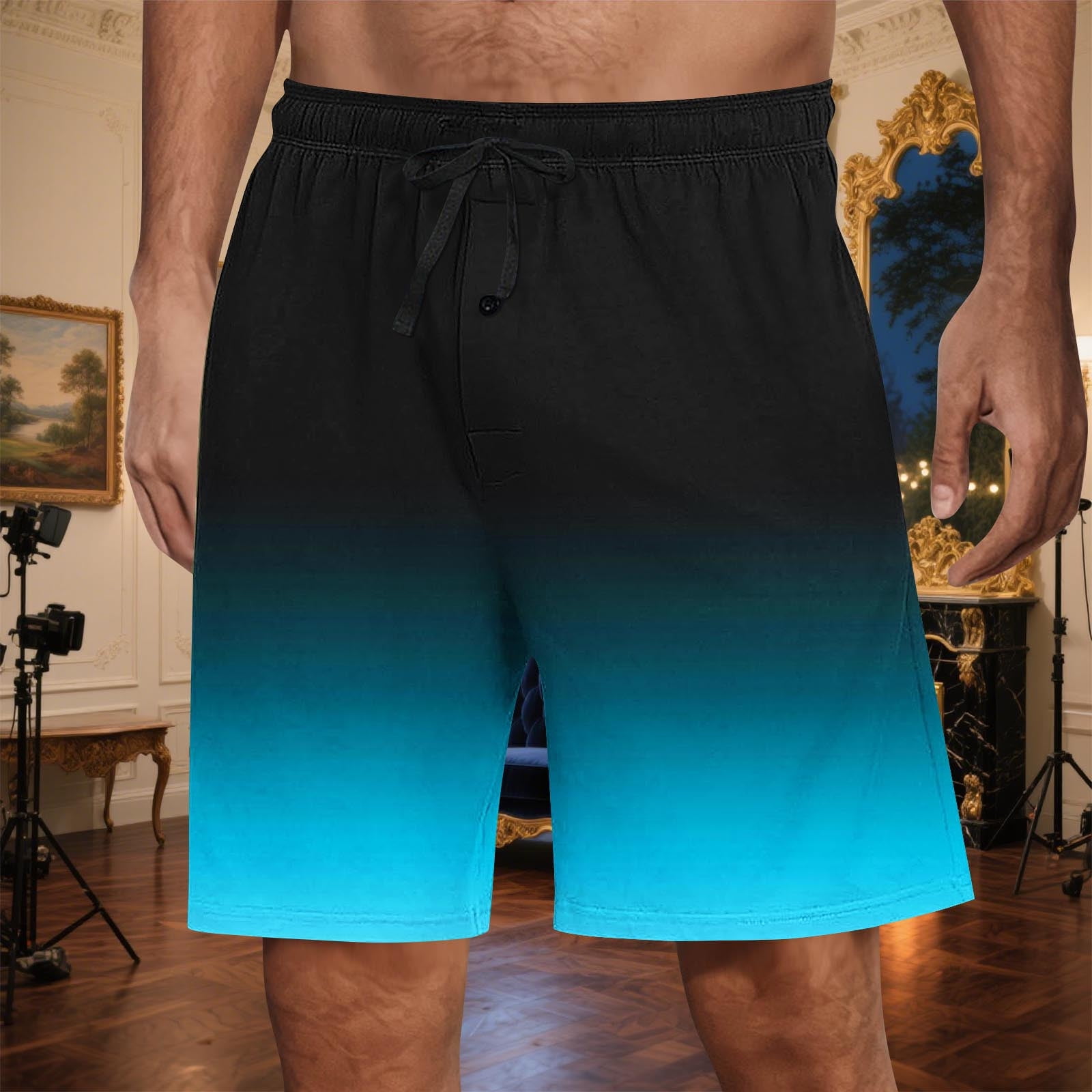 Aueoeo Men's Gradient Color Elastic Waist Shorts with Drawstring Button ...