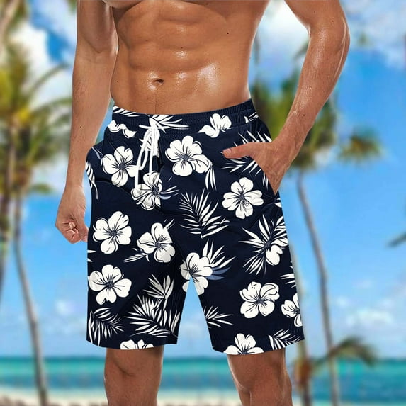 Aueoeo Men's Graphic Printed Shorts Drawstring Waist Beach Hawaiian Shorts Athletic Workout ...