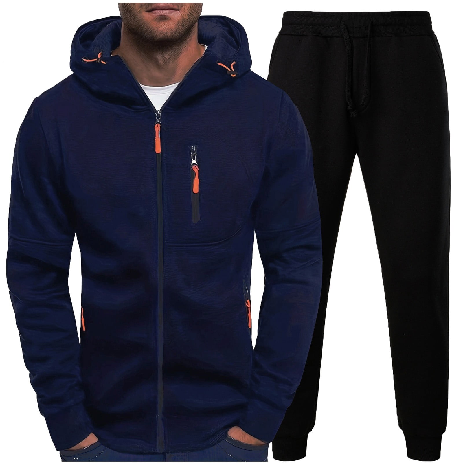 Aueoeo Men's Hooded Activewear Set Full Zip Fall Winter Warm Tracksuit ...