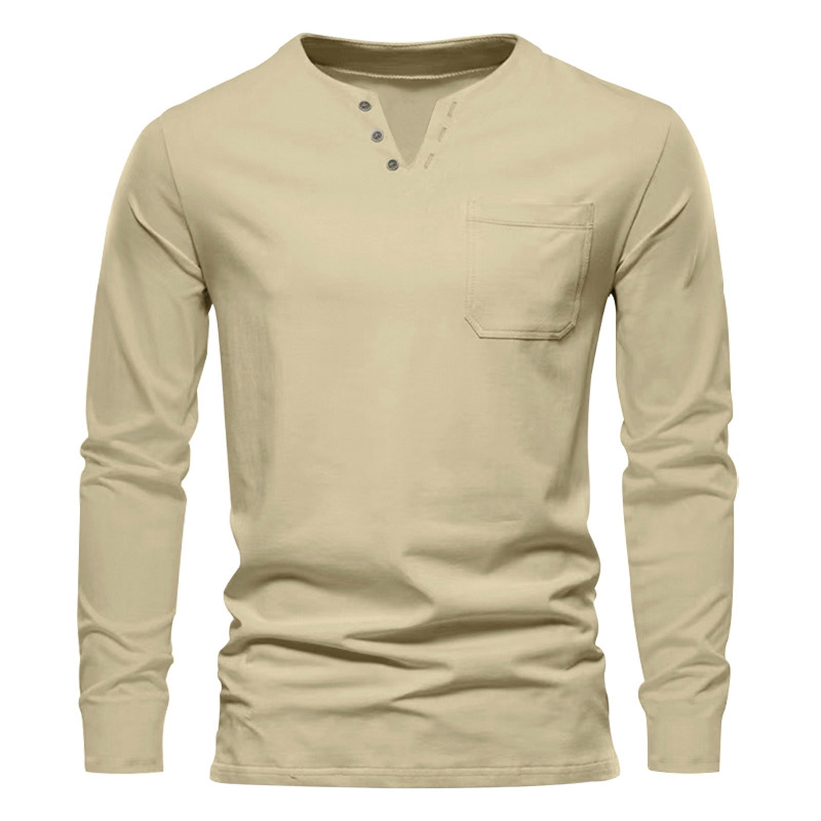 Aueoeo Men's Long Sleeve Henley Shirts Stretch Ribbed T-Shirts Fashion ...