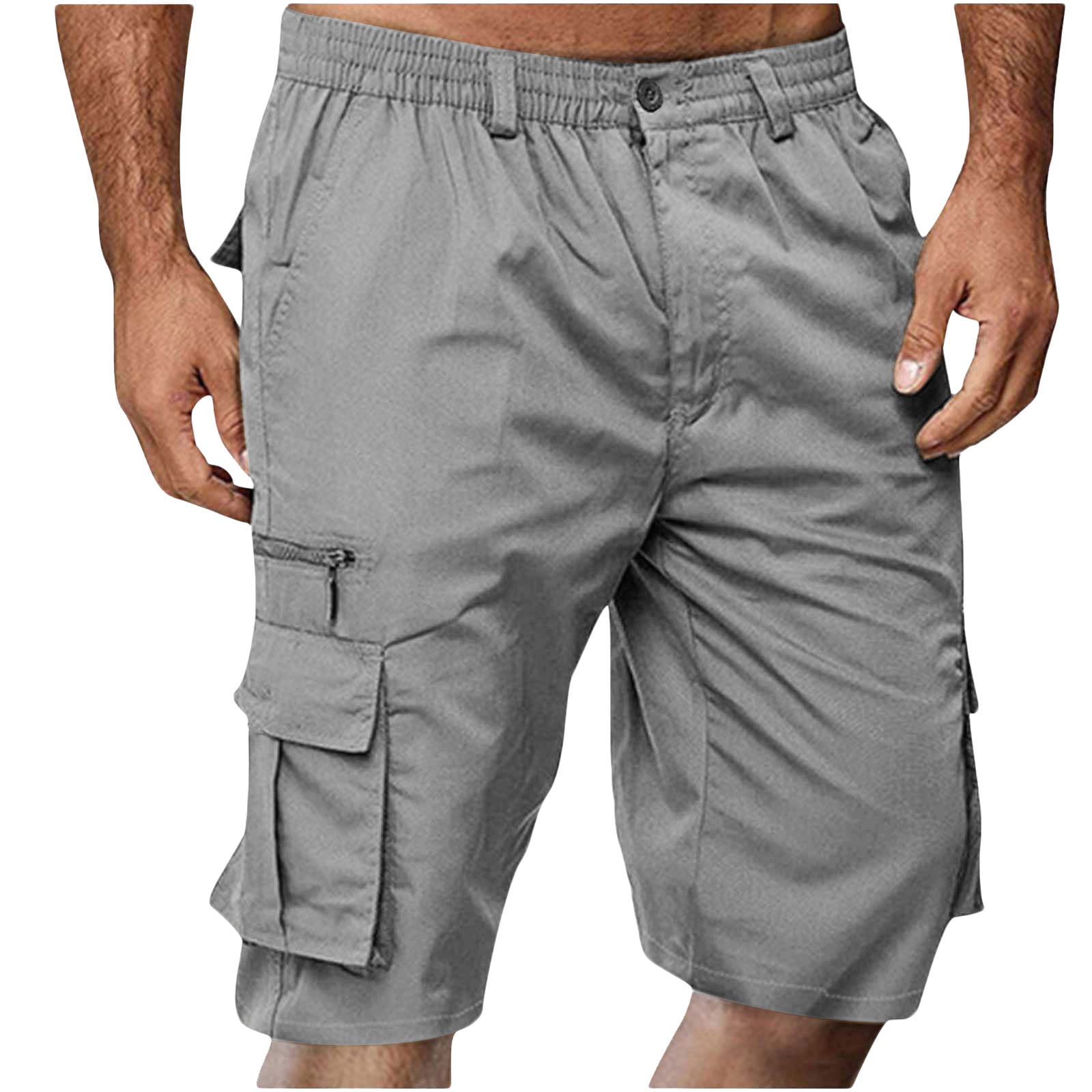 Aueoeo Men's Multi Pockets Cargo Shorts with Zipper, Casual Button ...