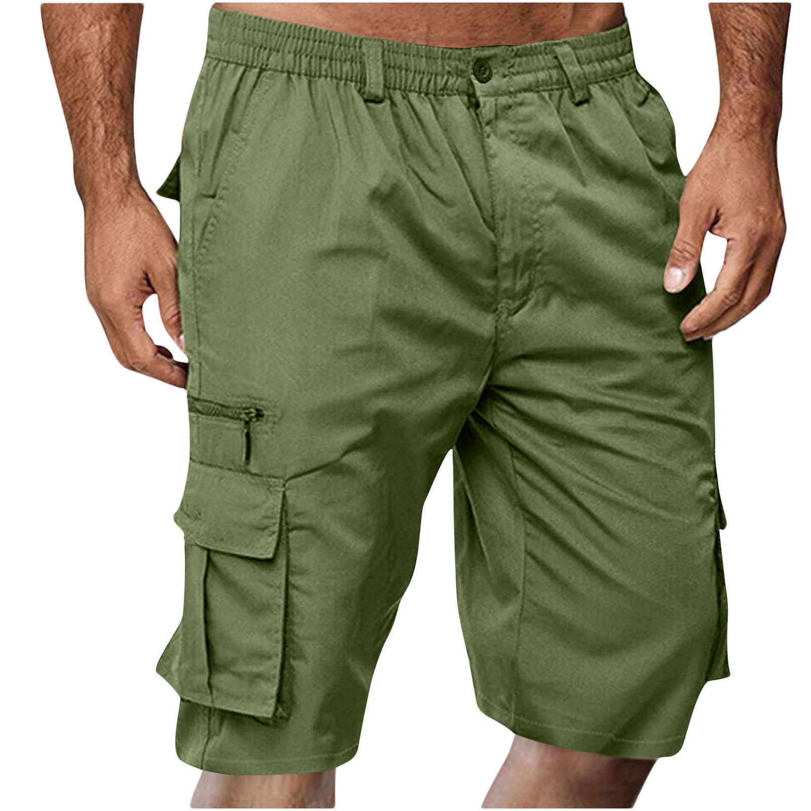 Aueoeo Men's Multi Pockets Cargo Shorts with Zipper, Casual Button ...