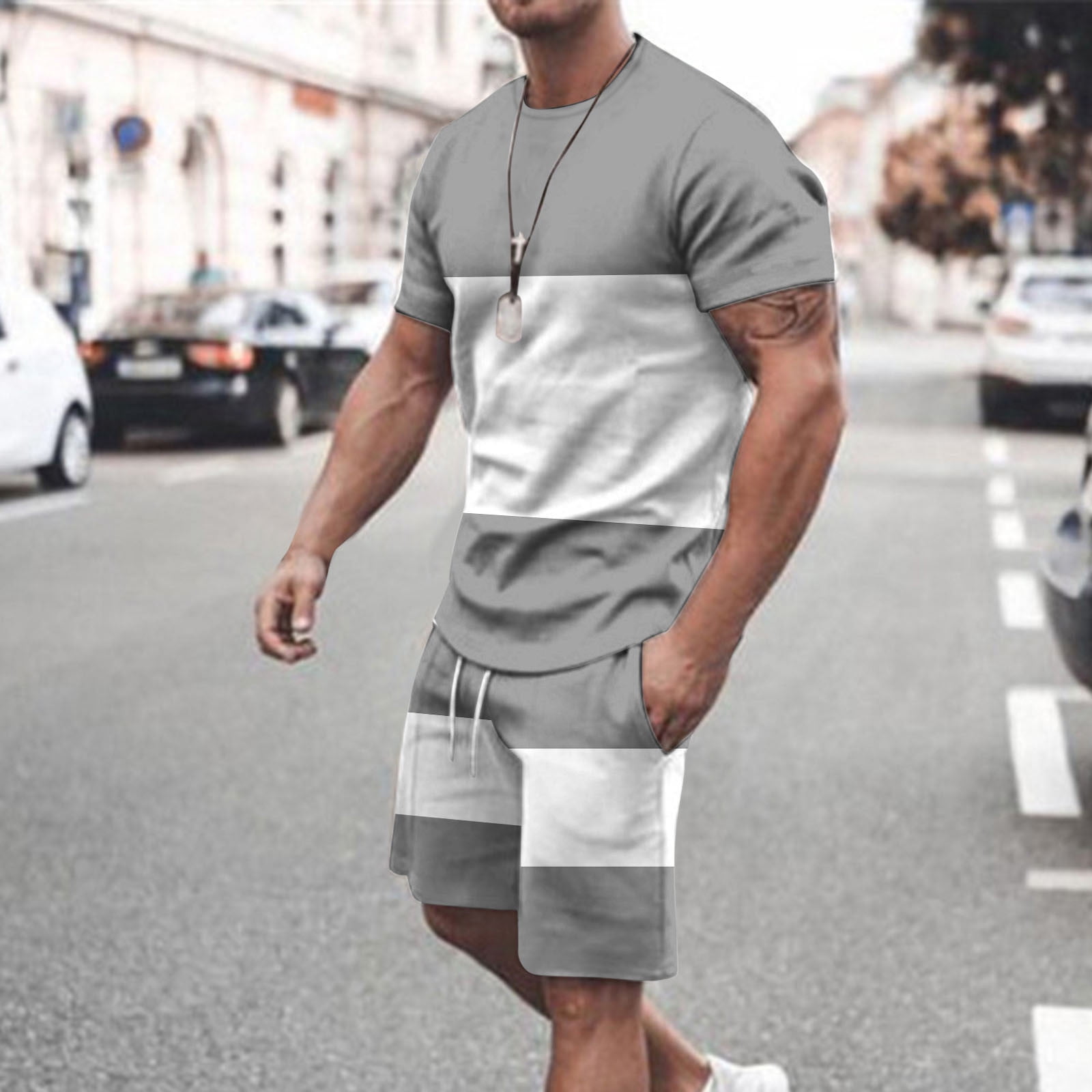 Aueoeo Men's Oversize Short Sets Tracksuit Two Piece Casual Daily Work Sets Summer Color Block T ...
