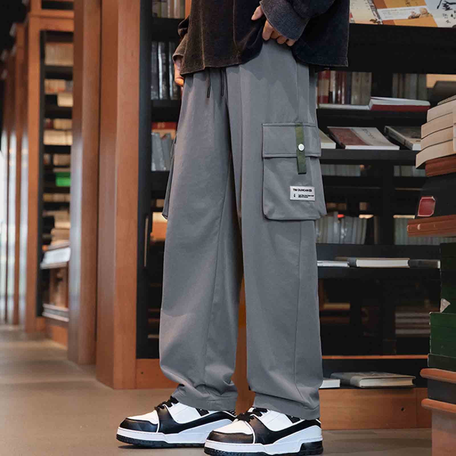 Aueoeo Men's Pants Cargo Pants Men Solid-Color Fleece Casual Loose ...