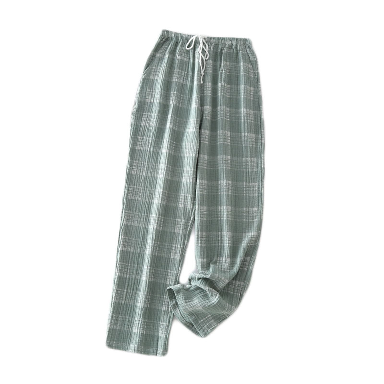 Aueoeo Men's Plaid Print Casual Pants Loose Fits Straight Pajama Pants ...
