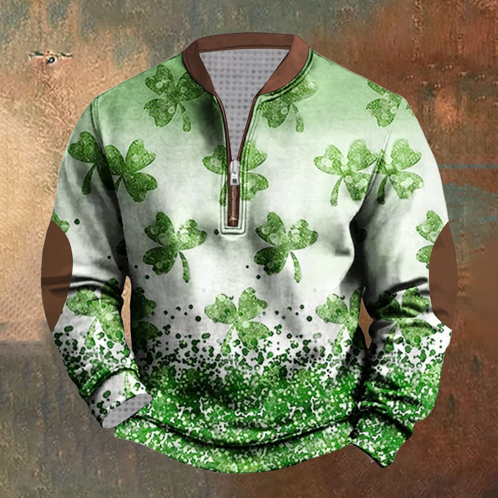 Aueoeo Men's Plus Size Pullover St. Patrick's Day Vintage Graphic Half Zip-Up Sweatshirt Casual ...