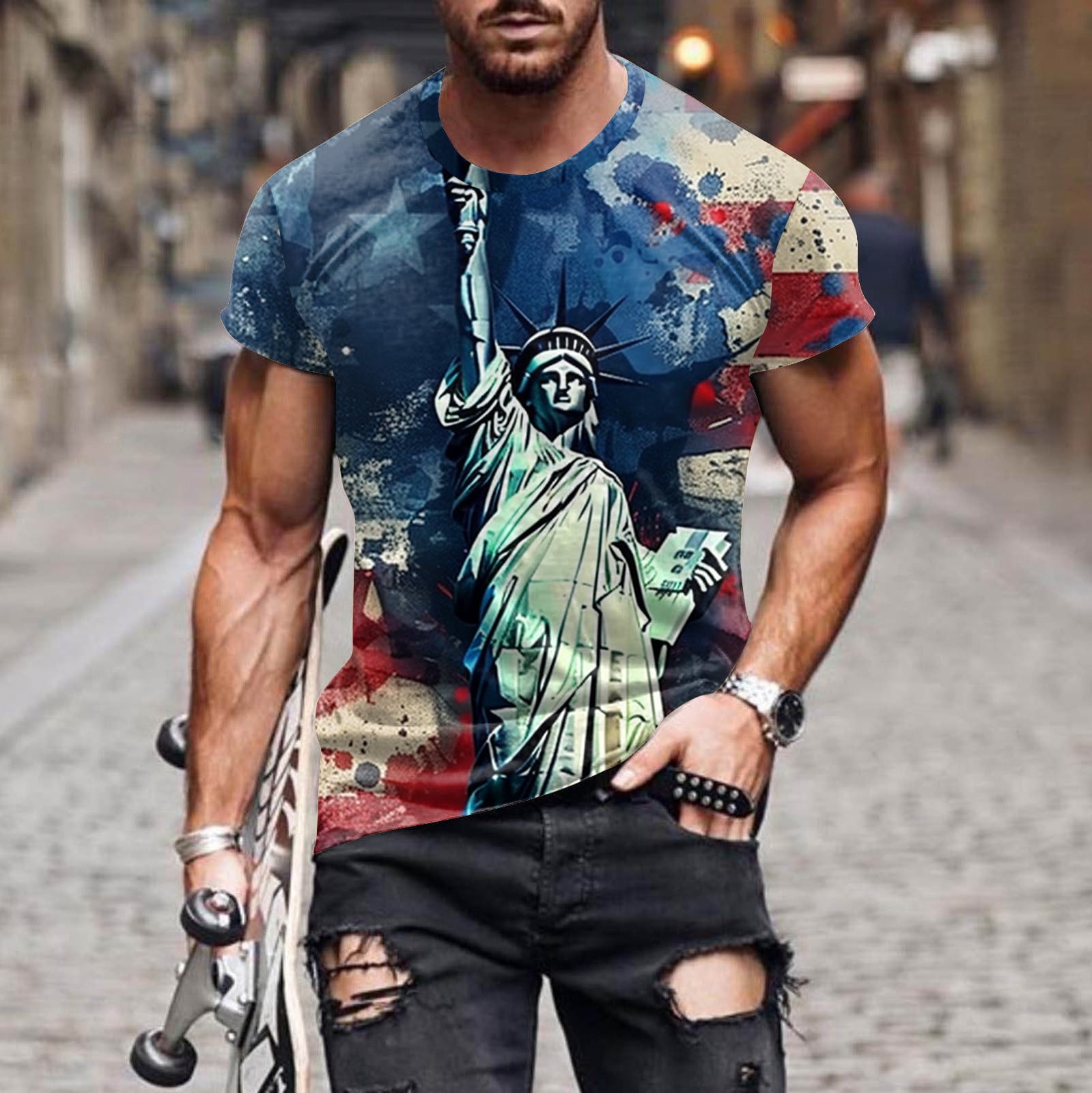 Aueoeo Men's Print Graphic T Shirt Short Sleeve Round Neck Cute Funny T ...