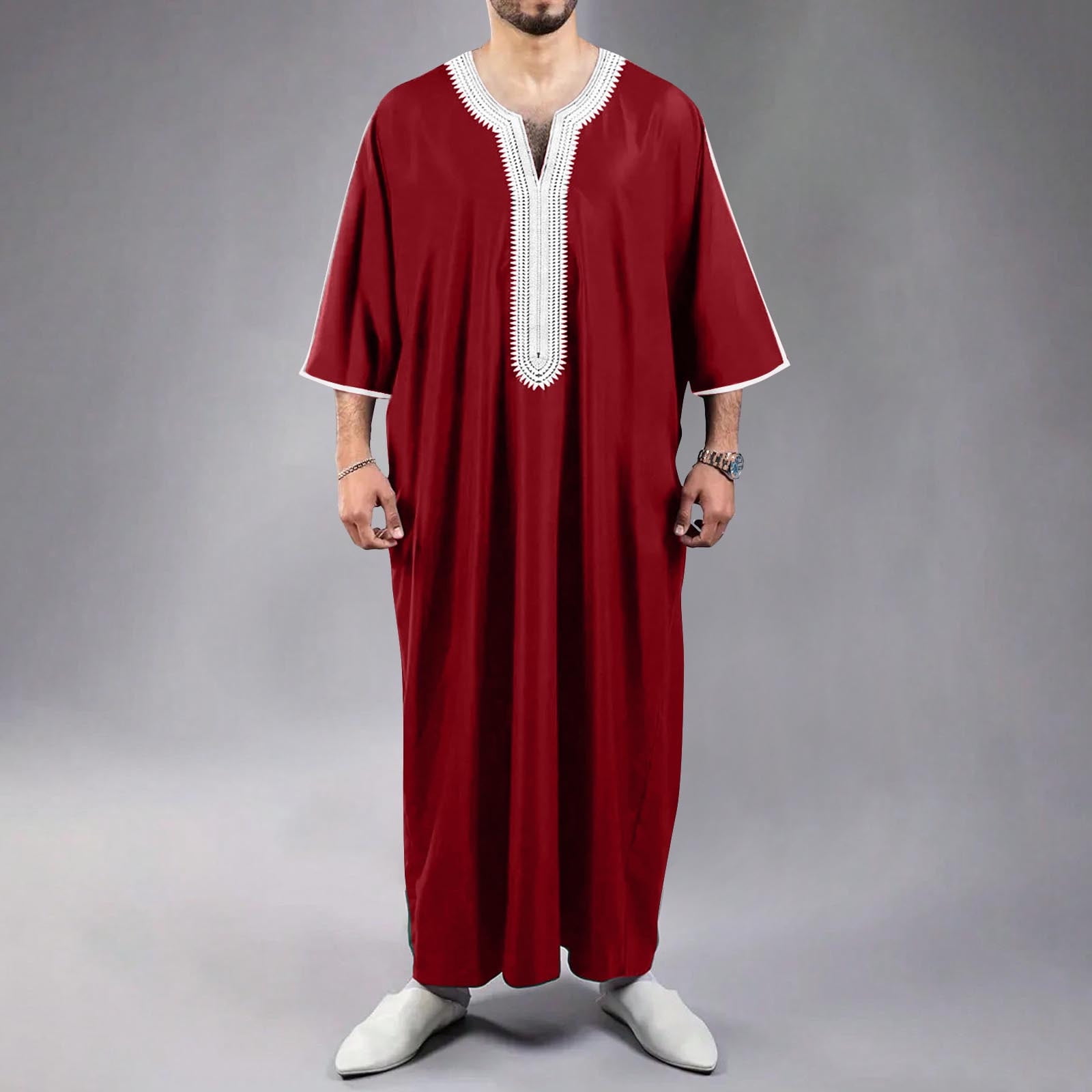 Aueoeo Men's Robe Muslim Clothes Loose Fits Dresses Long Sleeve Casual ...