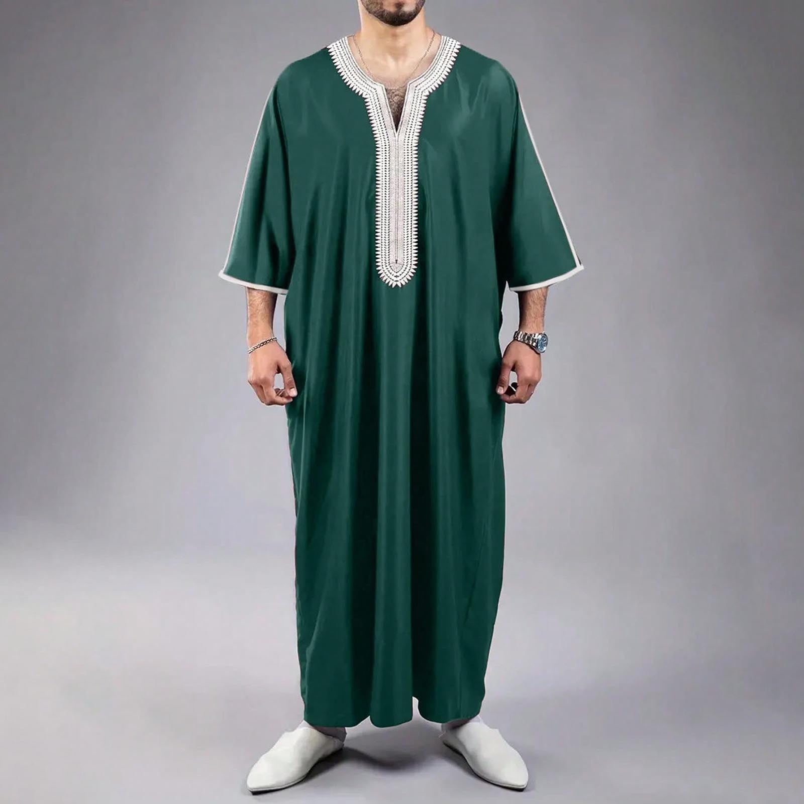 Aueoeo Men's Robe Muslim Clothes Loose Fits Dresses Long Sleeve Casual ...