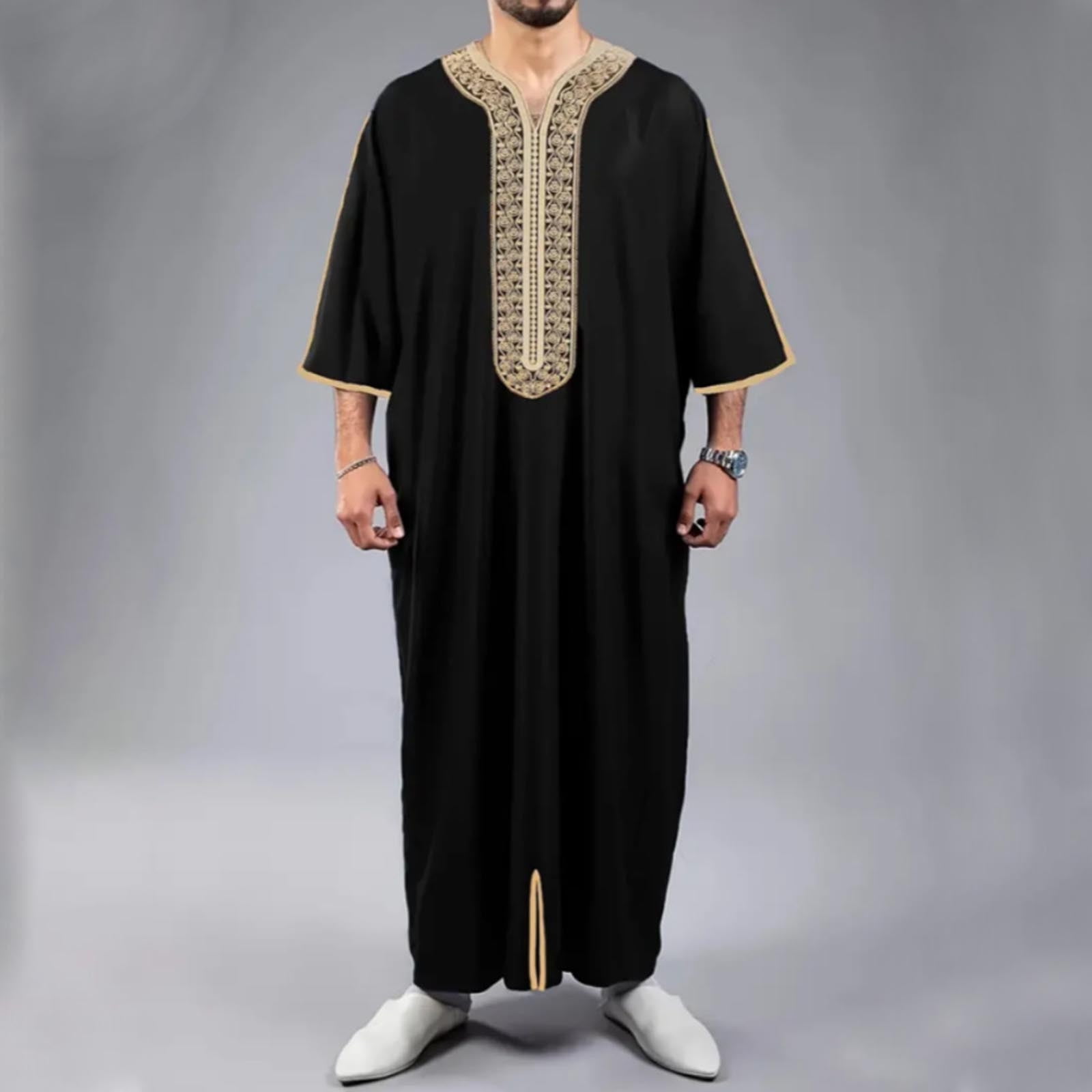 Aueoeo Men's Robe Muslim Clothes Loose Fits Dresses Long Sleeve Casual ...
