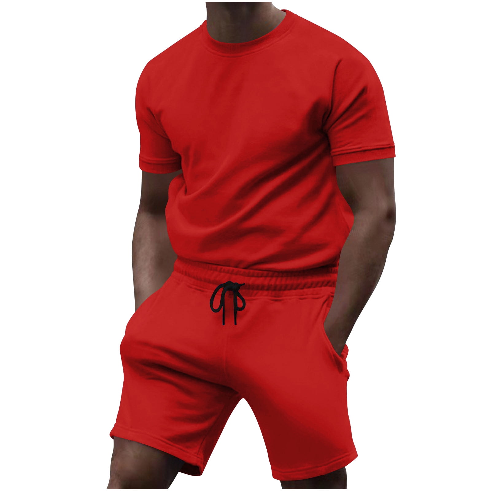 Aueoeo Men's Short Sleeve Tracksuit Summer T Shirt & Shorts Sets 2 Pockets Loose Fits Two Piece ...