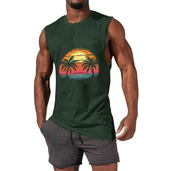 Aueoeo Men's Sleeveless Pullover Crew Neck Graphic Print Tank Tops ...