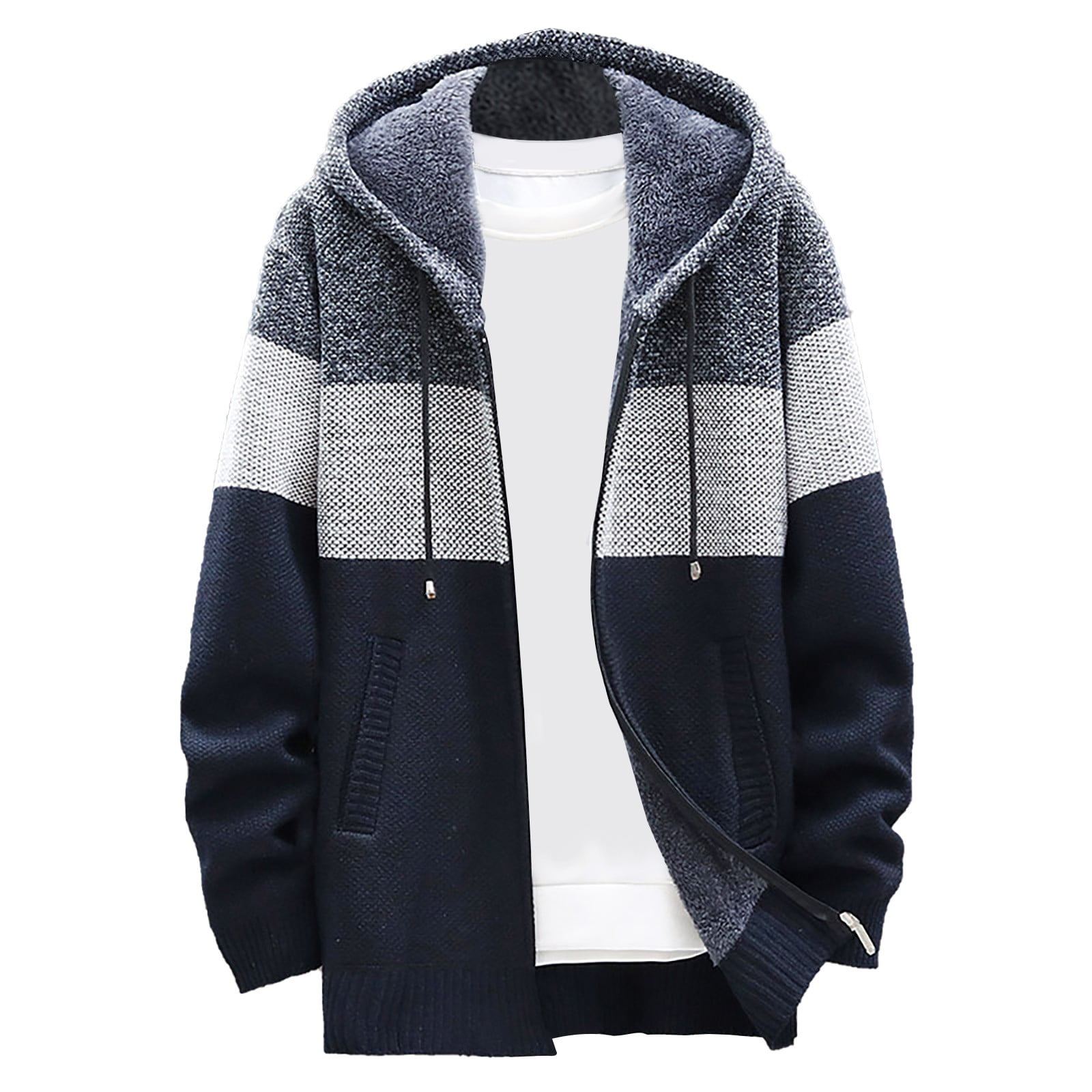 Aueoeo Men's Solid Color Sweater Long Sleeve Full Zipper Knitwear ...