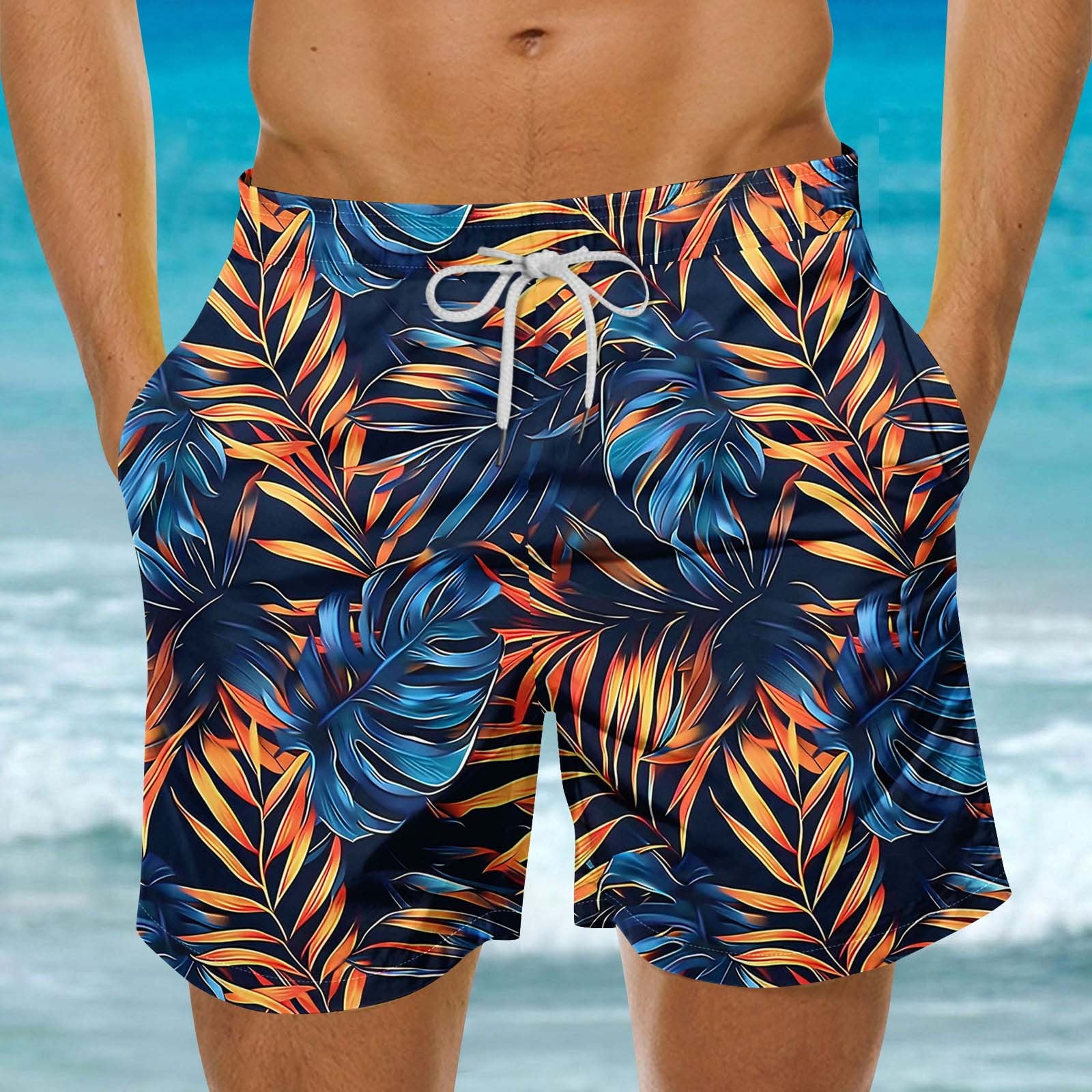 Aueoeo Men's Swim Trunks Hawaiian Bathing Swimsuits High Waist ...