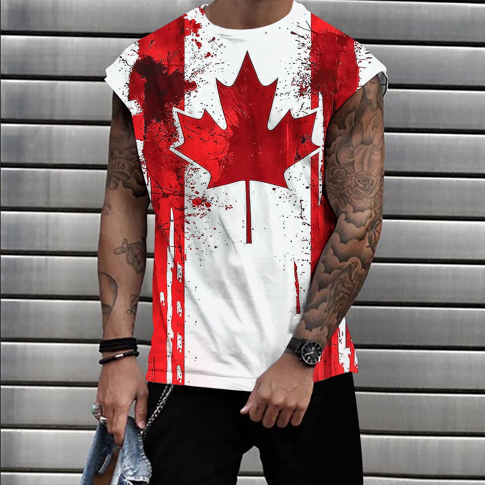 Aueoeo Men's Tank Tops Crew Neck Sleeveless Gym Workout Shirt Maple ...